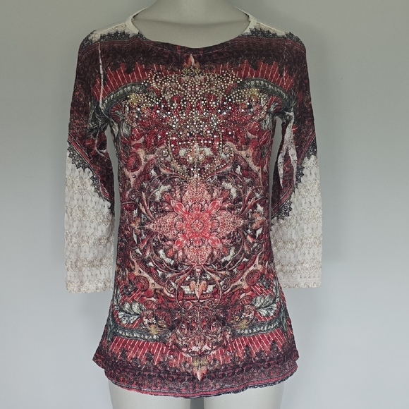 Reba | Tops | Reba Fancy Print Redblack Floral Design Tops | Poshmark